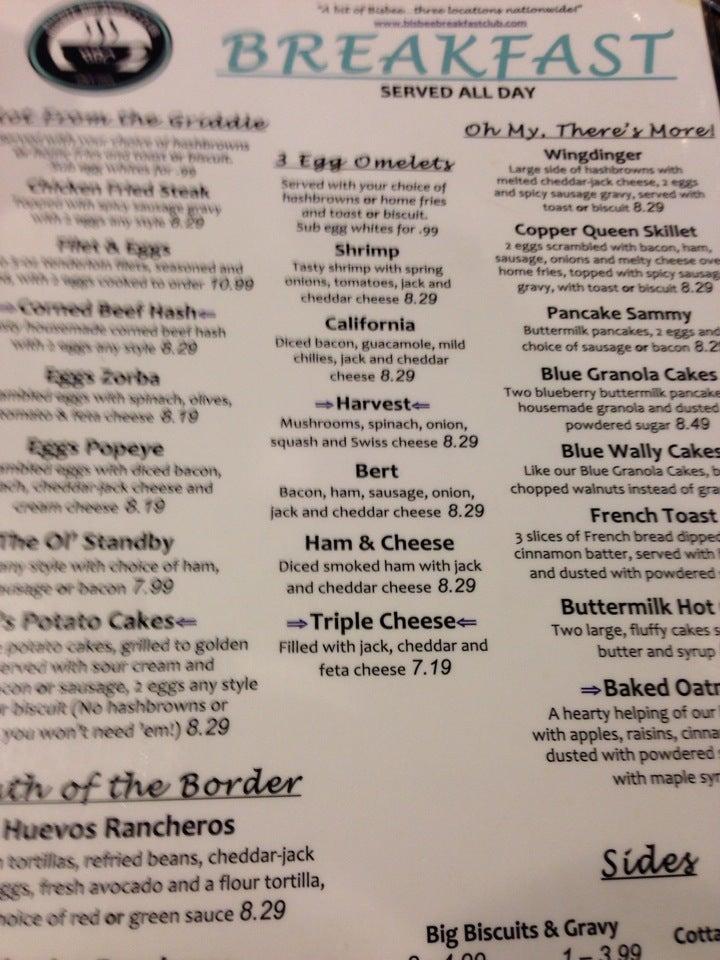Menu at Bisbee Breakfast Club, Tucson, W Ina Rd