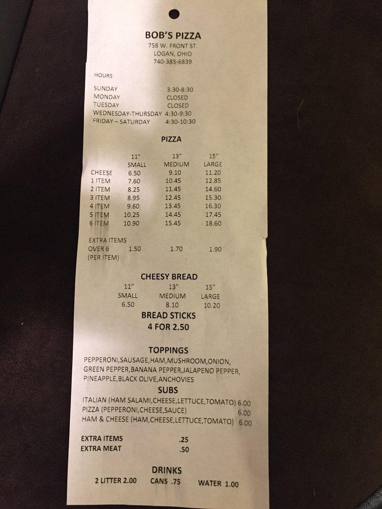 Menu at Bob's Pizza House pizzeria, Logan