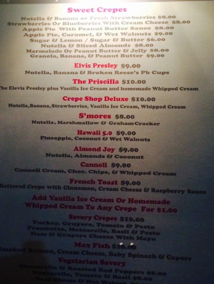 Menu at Crepe Shop desserts, Asbury Park