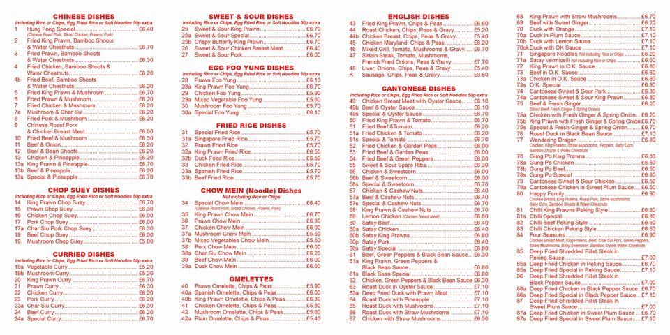 Menu at Hung Fong fast food, Selby