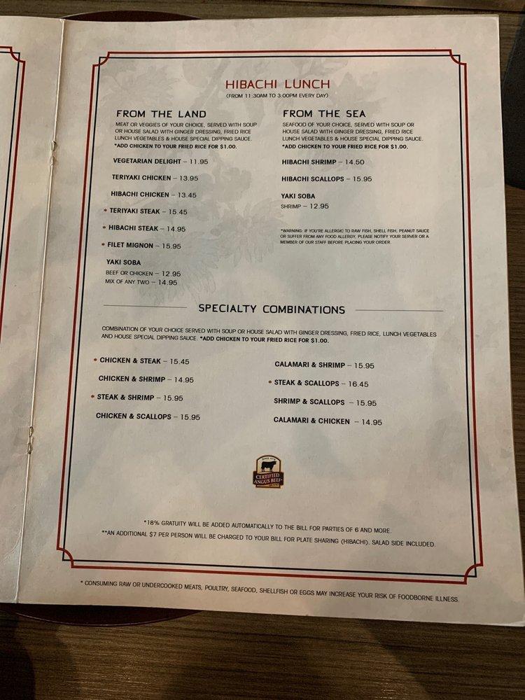 Menu at Japan Inn restaurant, Miami