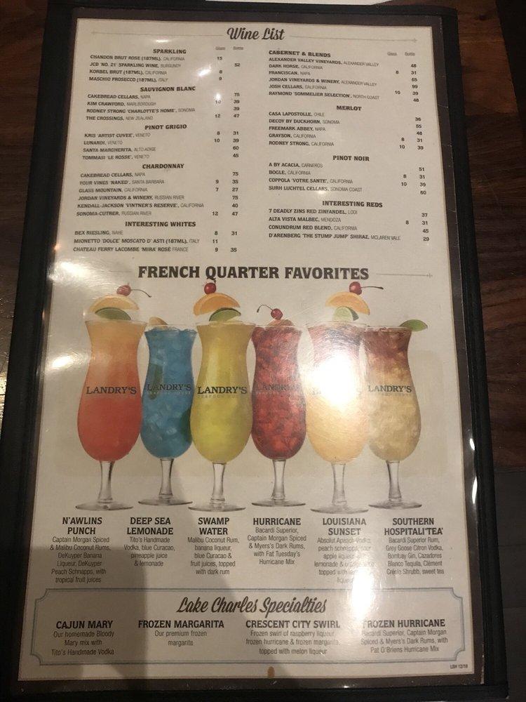Menu at Landry's Seafood House pub & bar, Lake Charles