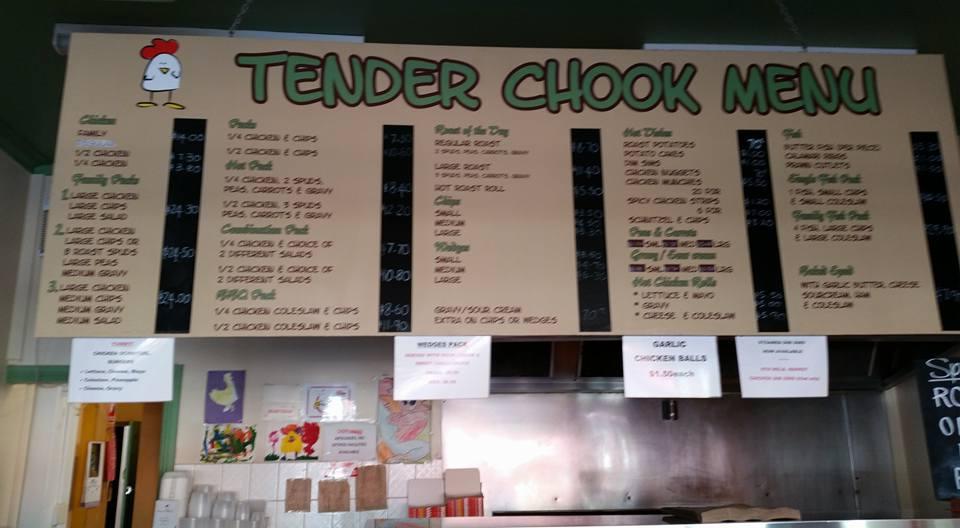 Menu at Tender Chook fast food, Castlemaine