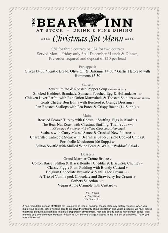 Menu at The Bear Inn - Stock pub & bar, Stock