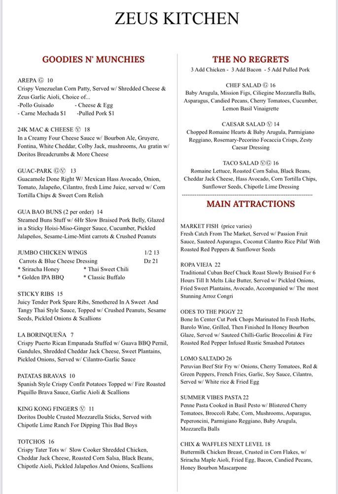 Menu at Zeus Kitchen restaurant, New York City, 27 24 21st St