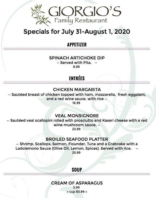 Menu at Giorgio's Family Restaurant, Montclair