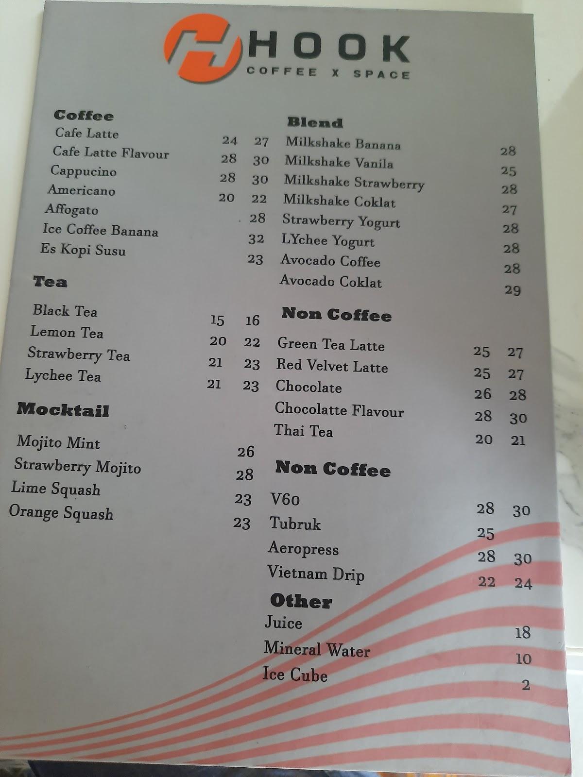 Menu at Hook Coffee X Space, Central Jakarta