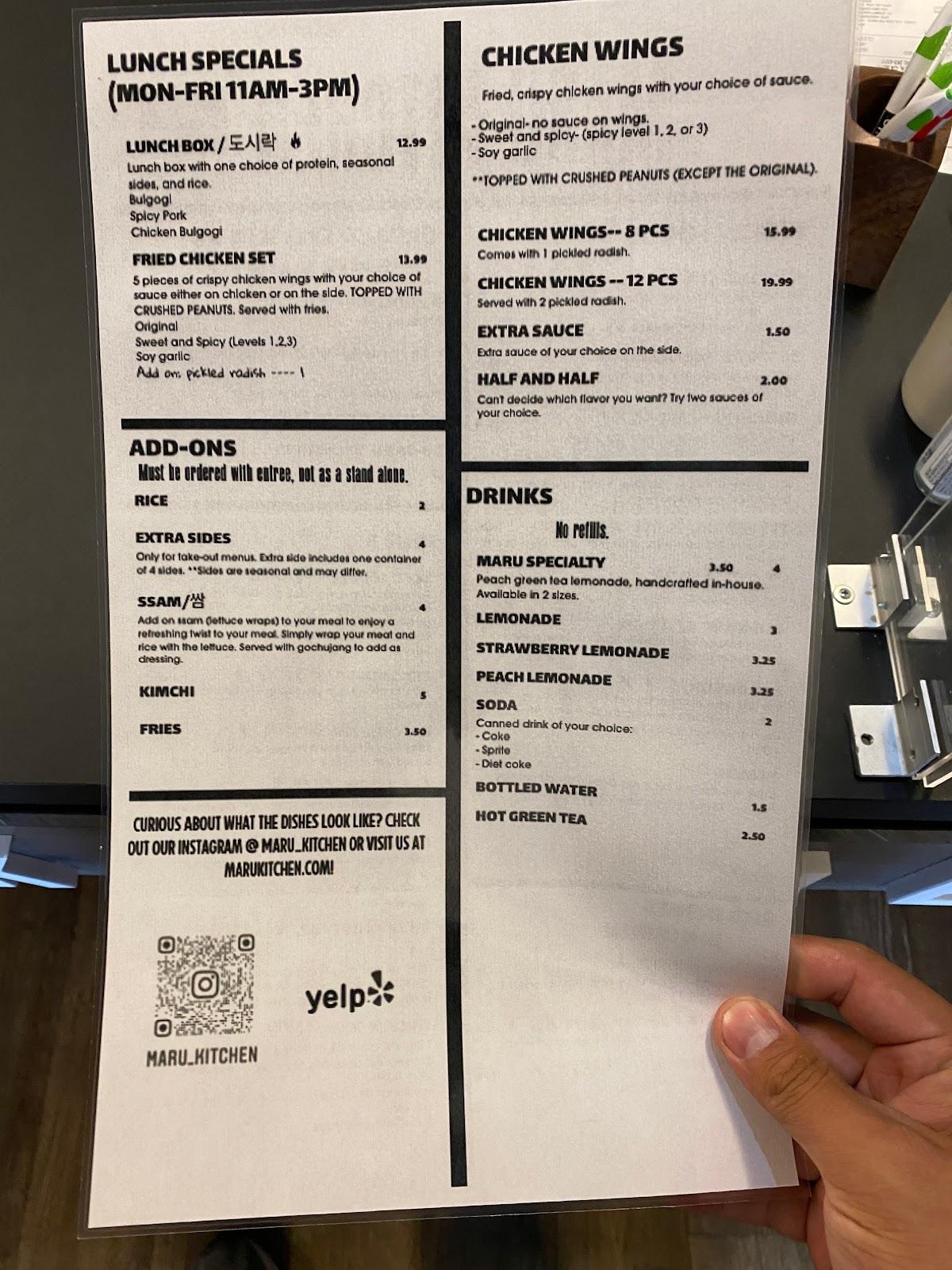 Menu at Maru Kitchen restaurant, Lomita