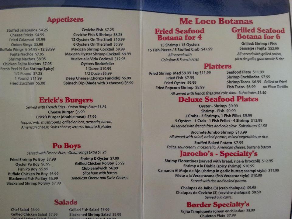 Menu at Me Locco restaurant, Port Isabel