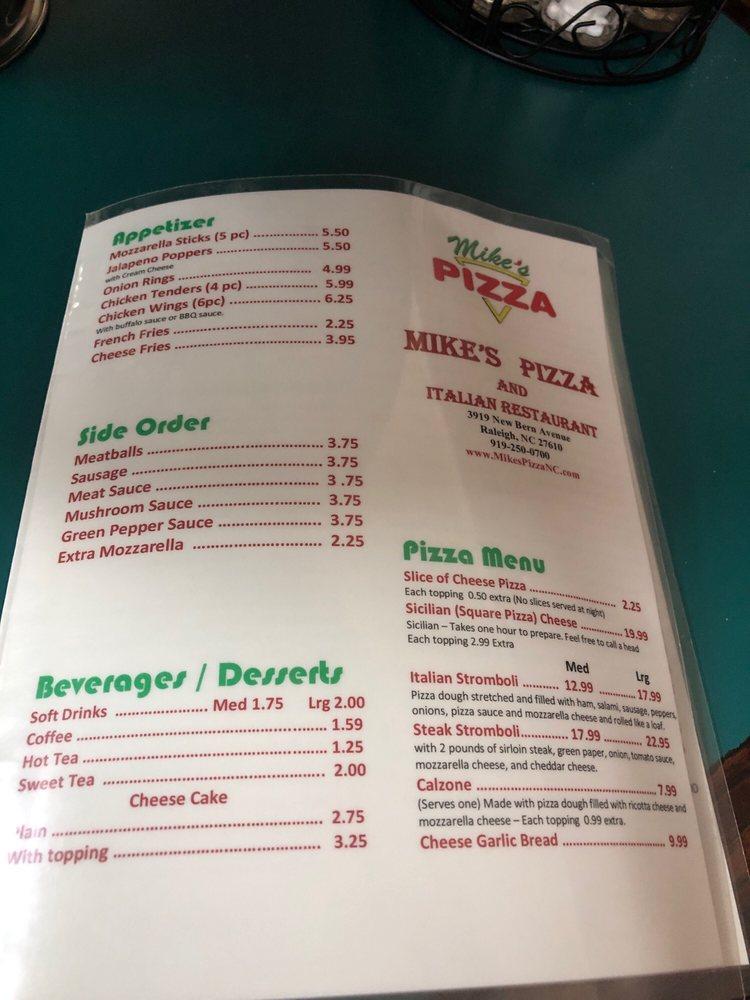 Menu at Mike's Pizza pizzeria, Raleigh