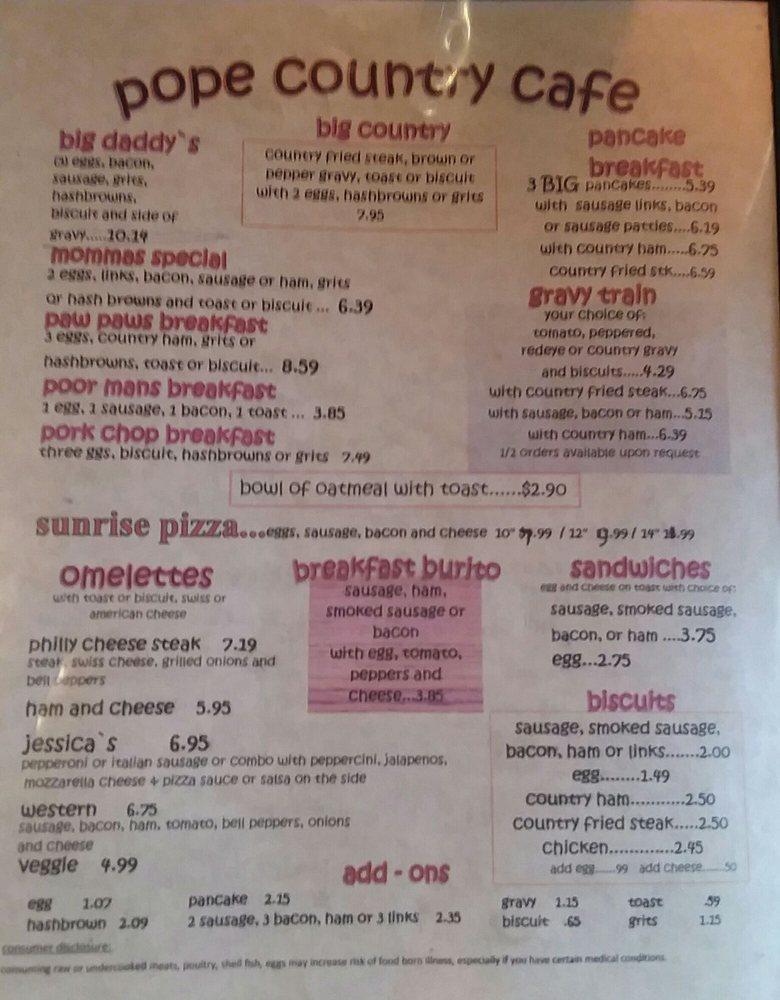 Menu at Pope Country Cafe, Pope, US-51