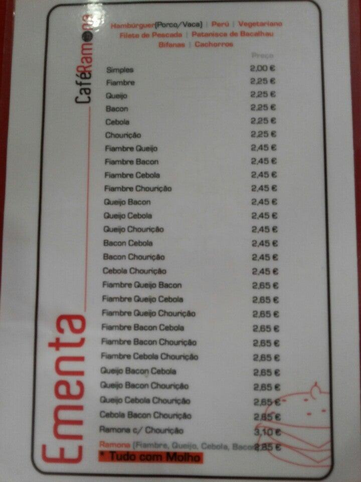 Menu em Café Ramona, Aveiro