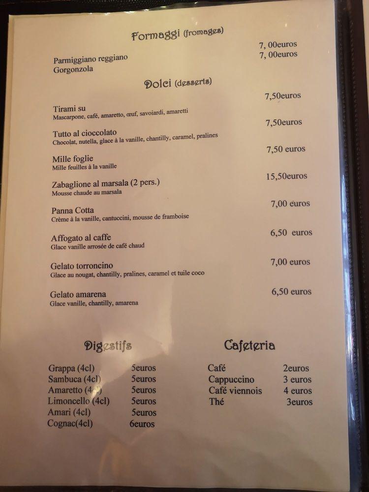Menu at San Marco restaurant, Nantes