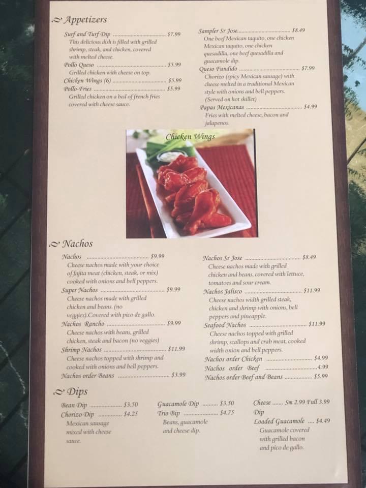 Menu at Señor José Grill restaurant, Pocahontas