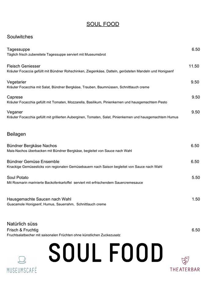 Speisekarte von Soul Food Chur, Chur