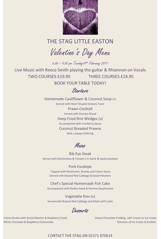Menu at The Stag Inn Little Easton pub & bar, Great Dunmow, Duck St