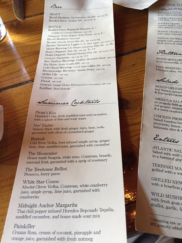 Menu at The Treehouse cafe, Portland, 484 Stevens Ave