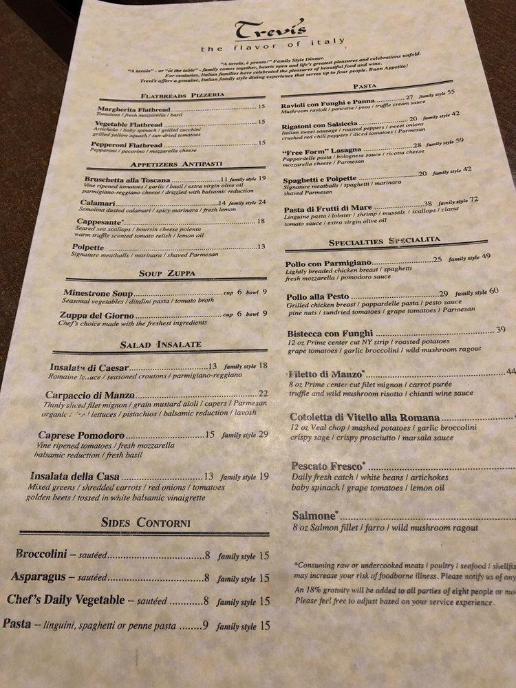 Menu at Trevi's Restaurant, Four Corners, Masters Blvd