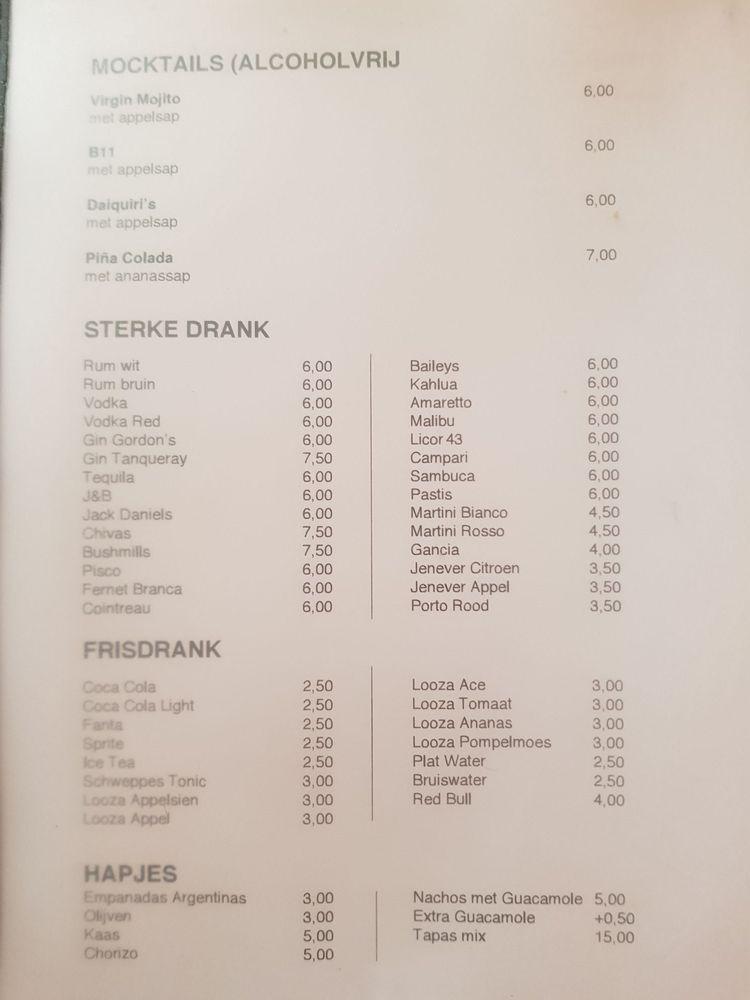 Menu at Bar 11 - Antwerpen, Antwerp