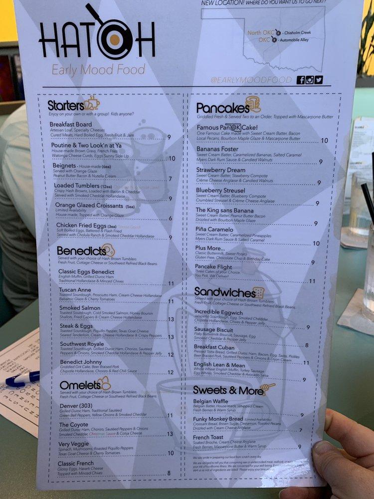 Menu at Hatch Early Mood Food restaurant, Oklahoma City, 1101 N ...