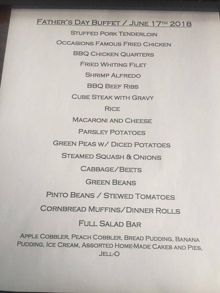 Menu at Occasions Catering & Southern Cuisine restaurant, Burlington