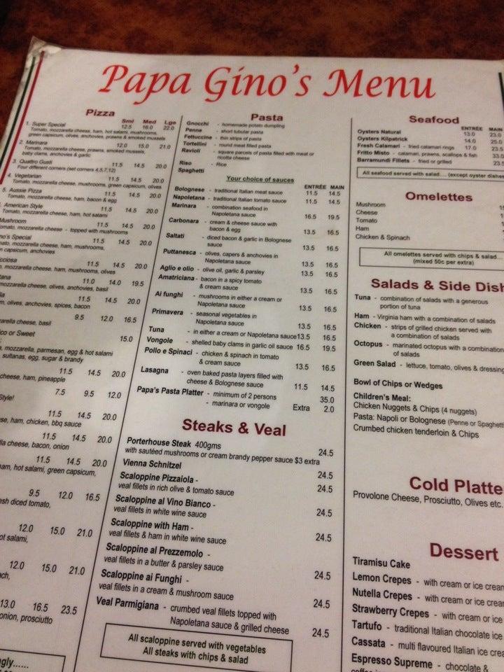 Menu at Papa Gino's fast food, Carlton, 221 Lygon St