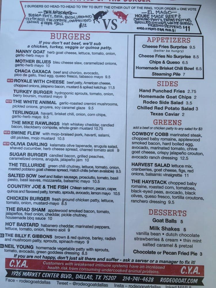 Menu at Rodeo Goat pub & bar, Dallas, Market Center Blvd