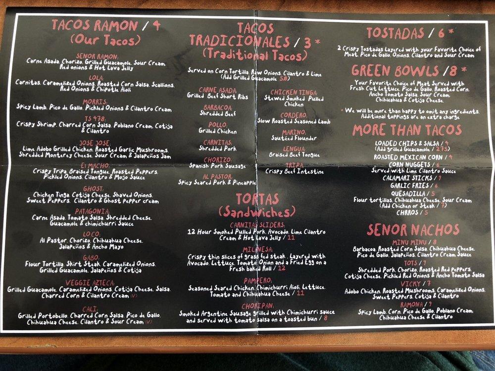 Menu at Señor Ramon Taqueria restaurant, Chantilly