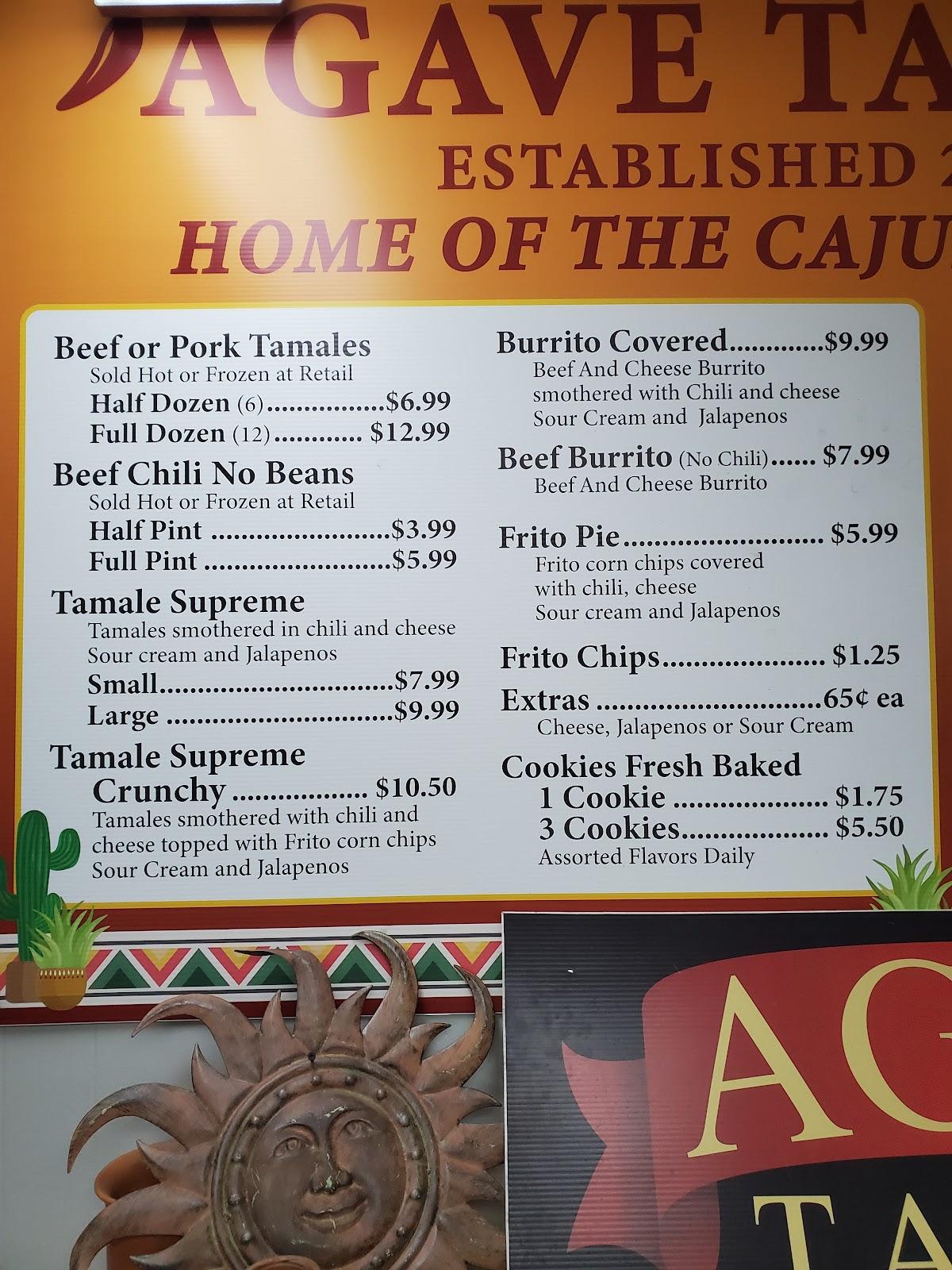 Menu at Agave Tamale restaurant, Lake Charles, 521 Alamo St
