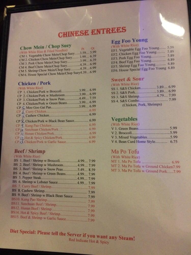 Menu at Ali Asian Cuisine restaurant, Mount Vernon