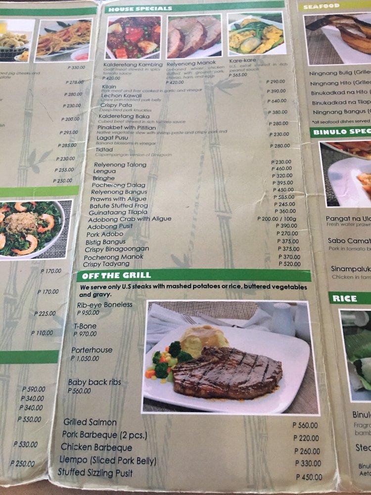 Menu at Binulo Restaurant, Angeles, Bldg. 6410-6413