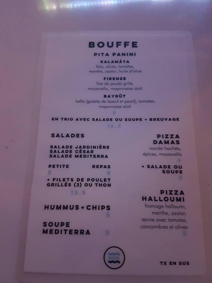 Menu at Café Bar Eva, Montréal