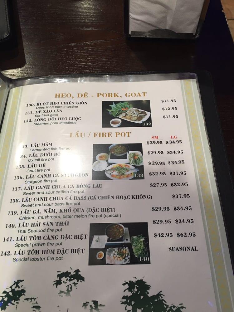 Menu at Dong Que Restaurant, San Jose