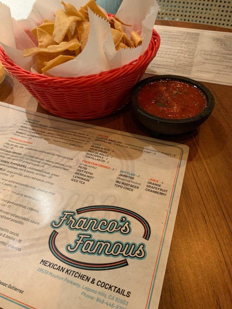 Menu at Franco's Famous pub & bar, Laguna Hills