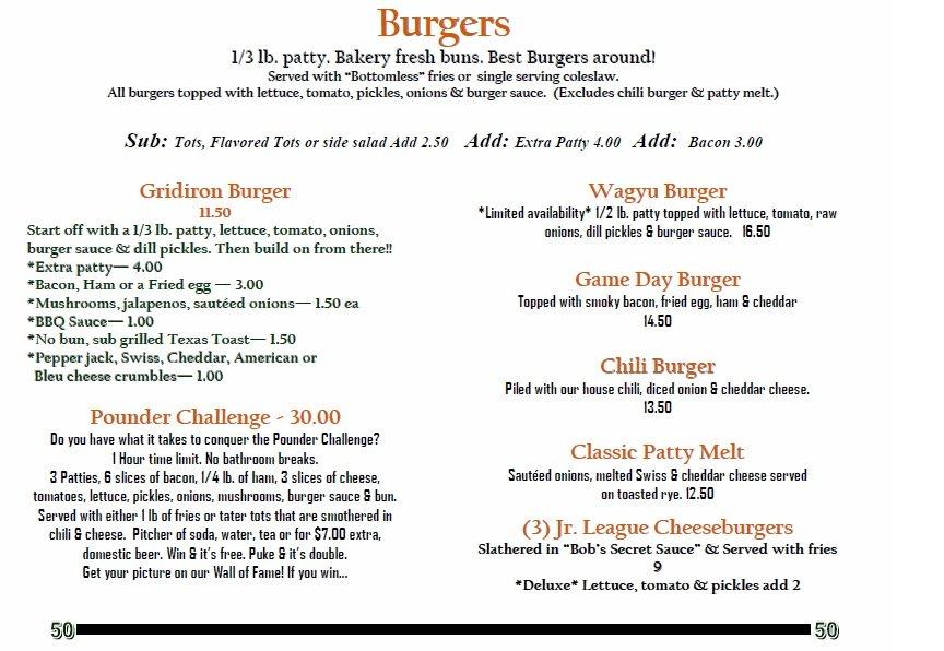 Menu at Gridiron Sports Bar & Grill, Harrisburg
