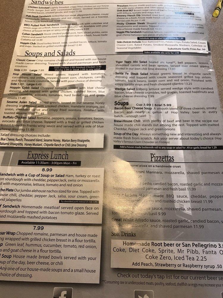 Menu at Hop Valley Brewing Company pub & bar, Springfield, 980 Kruse Way