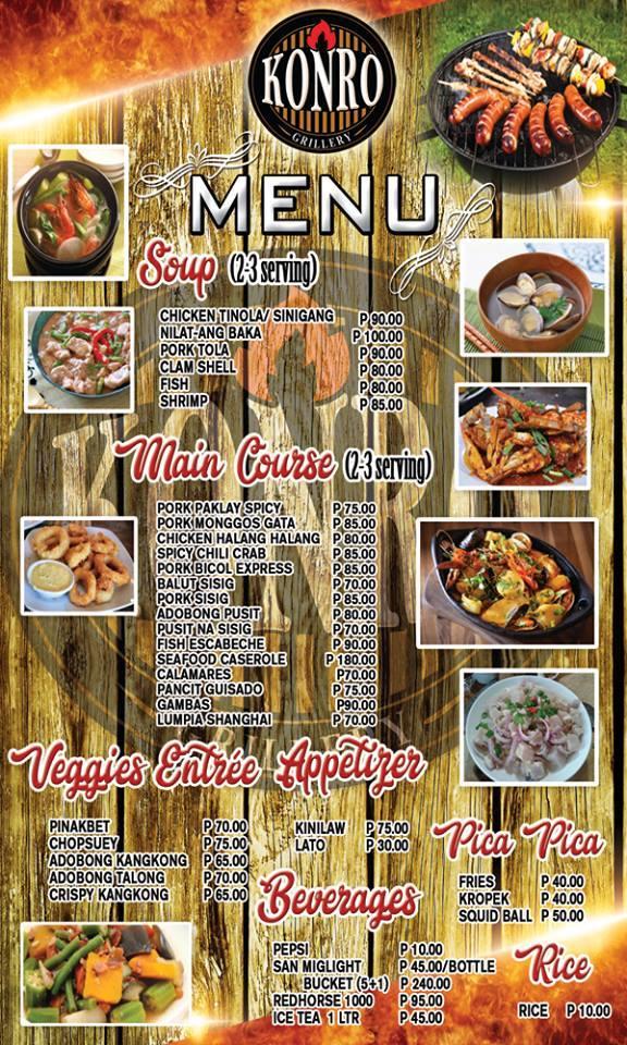 Menu at Konro Grillery restaurant, Davao City