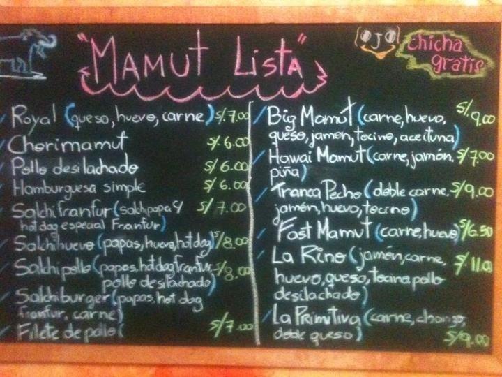 Carta del restaurante Mamut, Bellavista