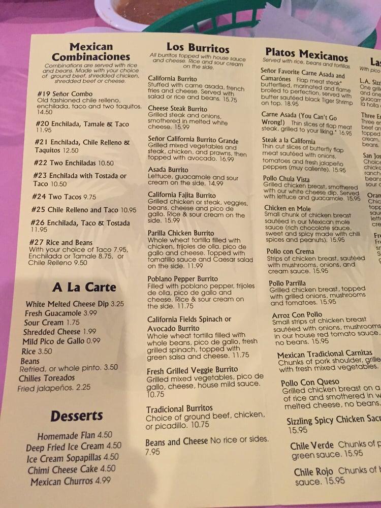 Menu at Señor Sergio mexican grill restaurant, Everett