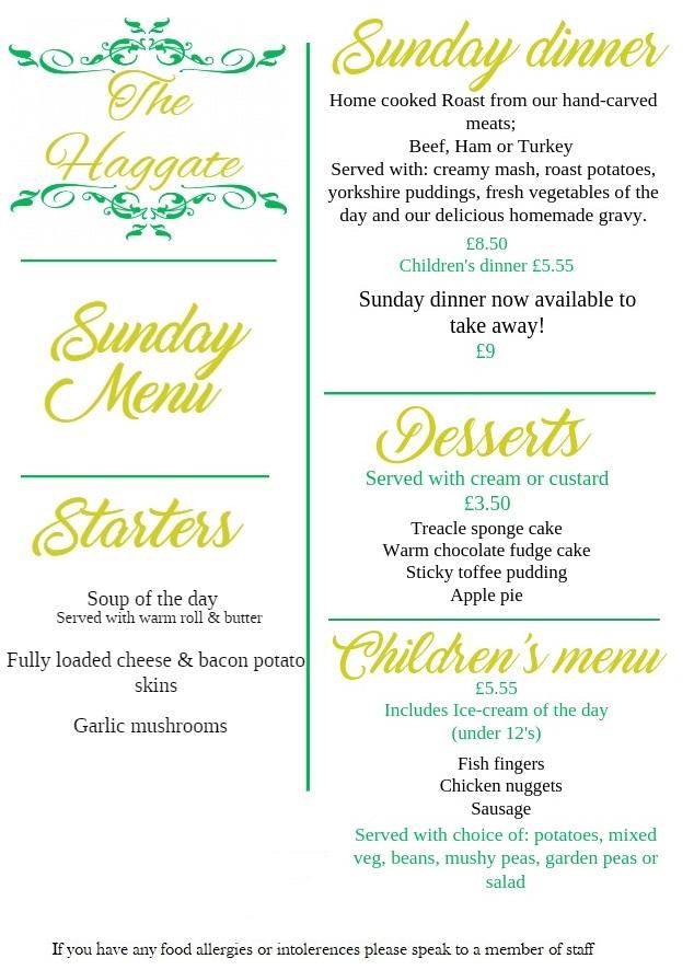 Menu at The Haggate pub & bar, Oldham