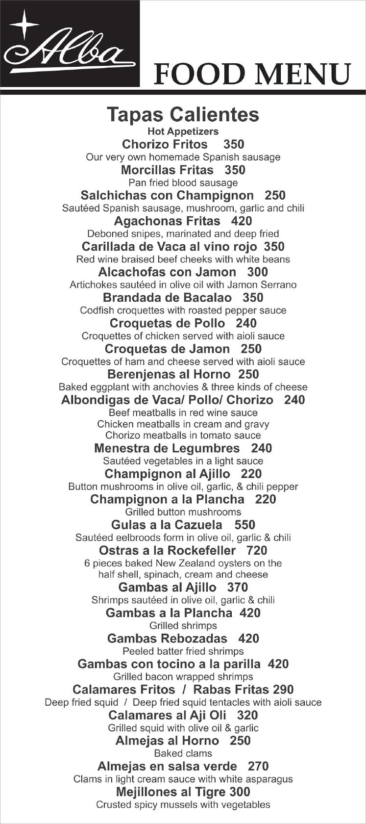 Menu at Alba Restaurante Español, Quezon City