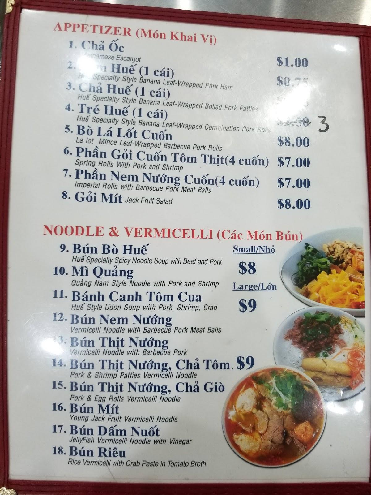 Menu at Hương Huế Food To Go restaurant, Westminster