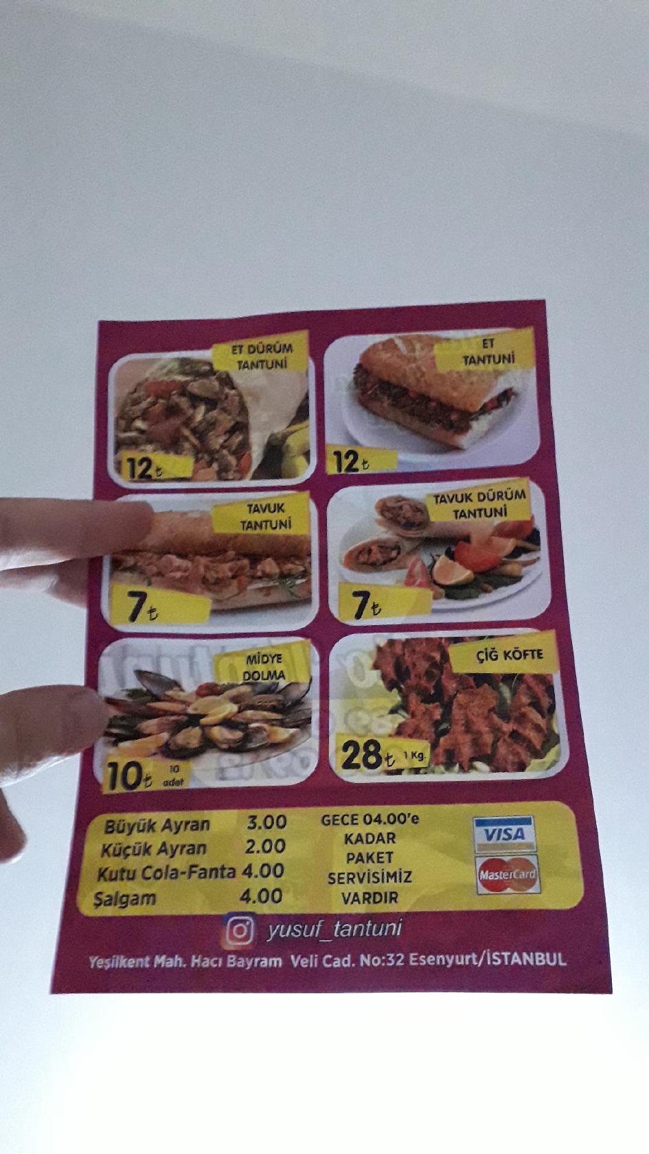 Menu at ÖZ TANTUNİ, Istanbul, Hacı Bayram Veli Cd no 34