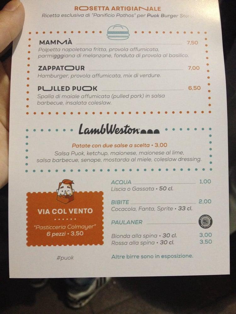 Carta del restaurante PUOK (Vomero), Napoles