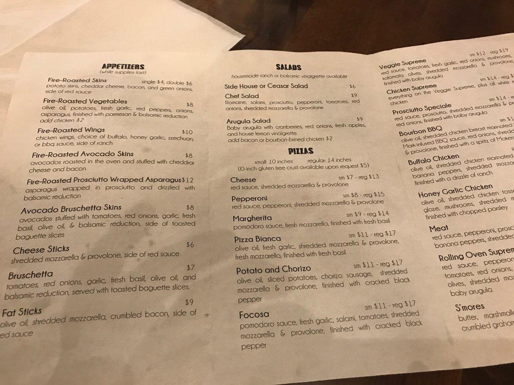 Menu at Rolling Oven Taproom restaurant, Versailles