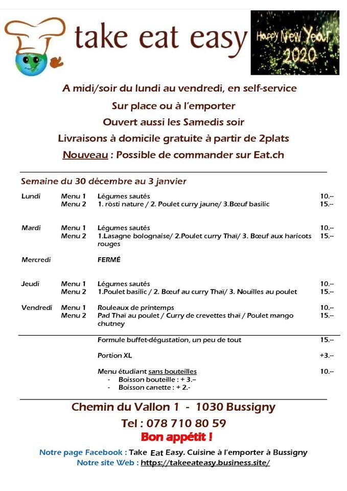 Speisekarte von Take Eat Easy. Cuisine du monde, Lausanne