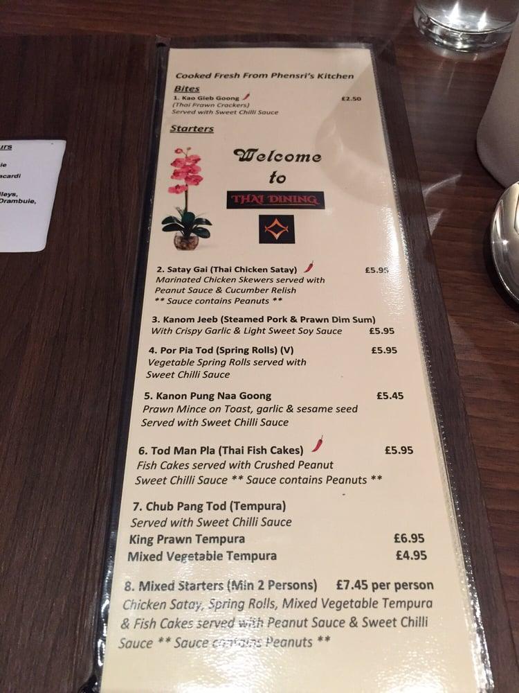 Menu at Thai Dining restaurant, Inverness