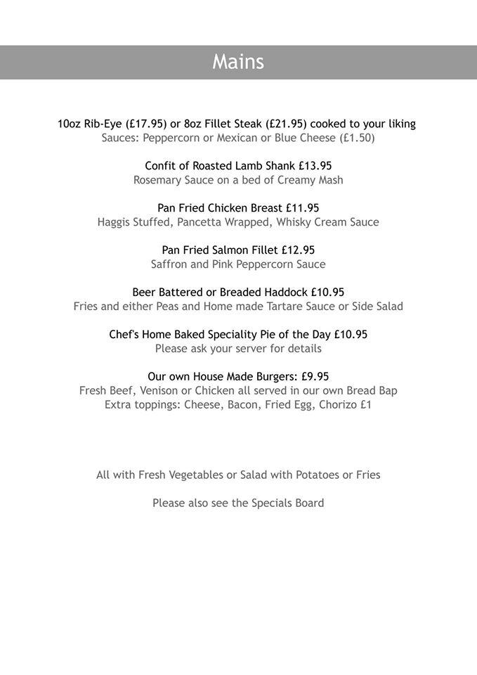 Menu at The Ardentinny restaurant, England, Shore Rd