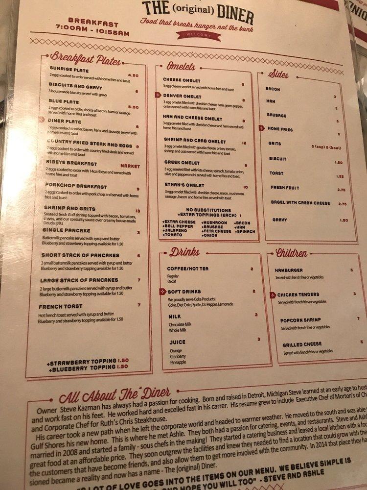 Menu at The Diner steakhouse, Gulf Shores, E 2nd St