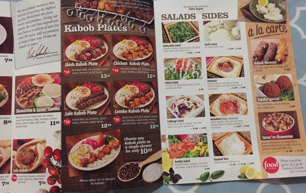 Menu at Zankou Chicken restaurant, Pasadena, E Colorado Blvd